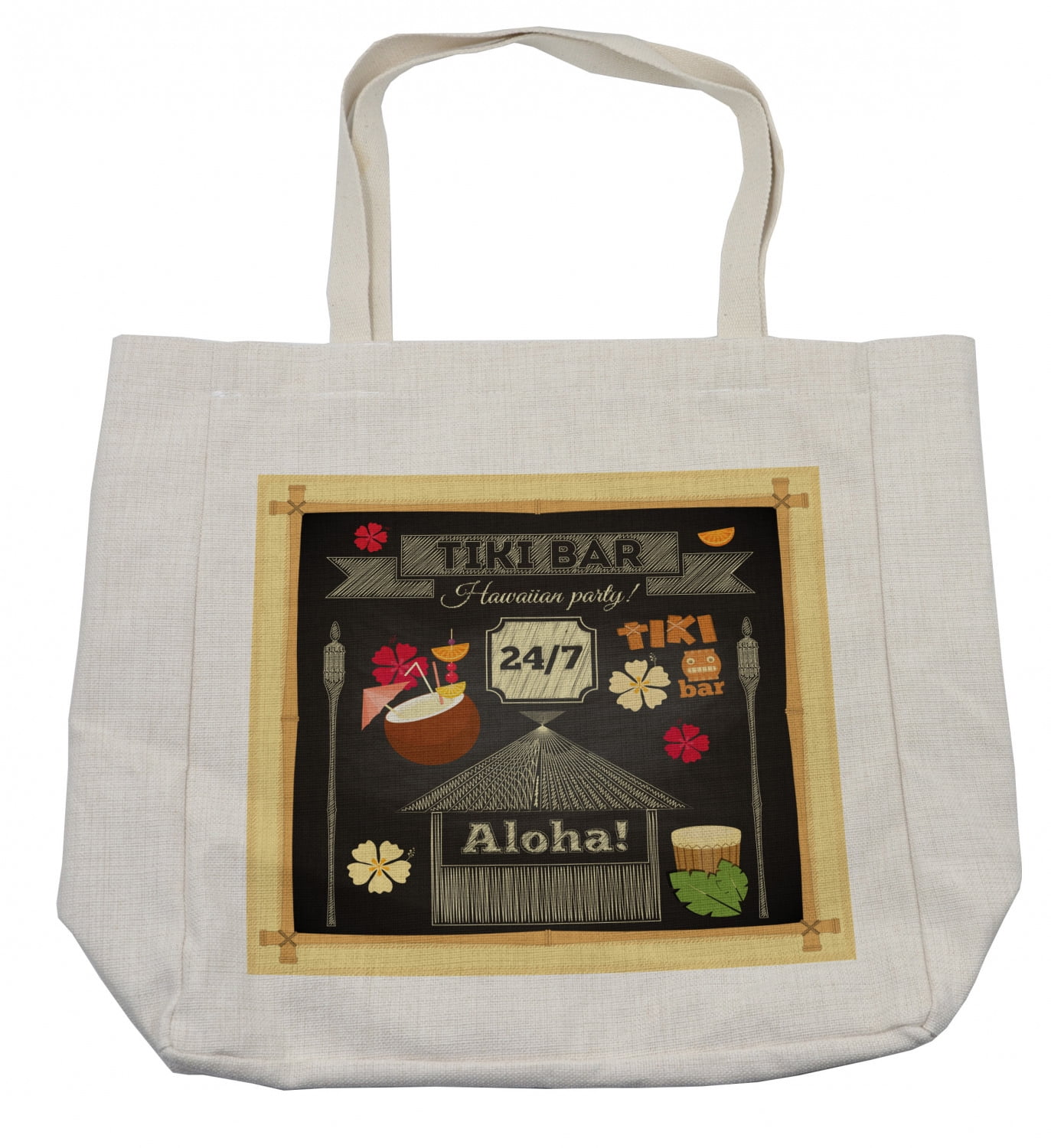 Hawaii Shopping Bag, Traditional Tiki Bar Poster Design with Coconut ...