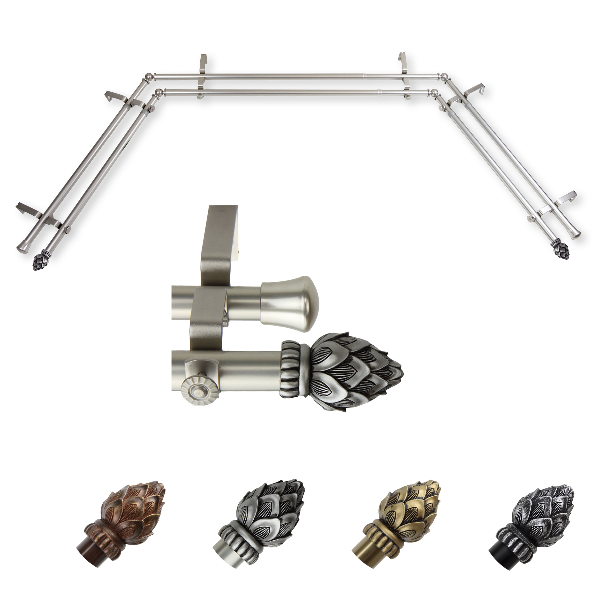 Gisela 13/16" Double Bay Window curtain rod Adjustable 20"-36", 38"-72 ...