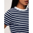 Navy Blue And White Striped Crew Neck Casual Tee For Women - Walmart.com