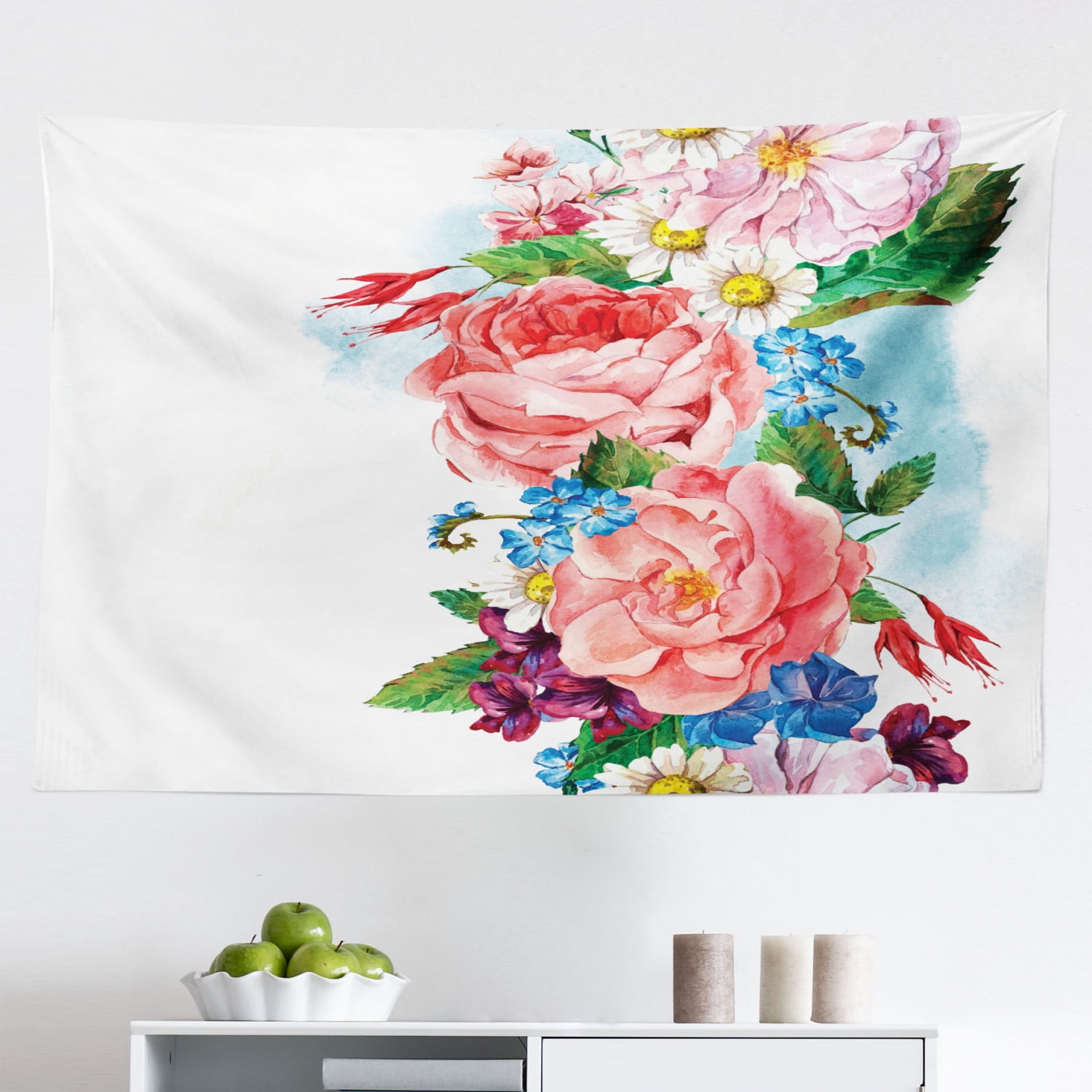 Flower Tapestry, Nature Botanic Design Colored Violet Floral Tiny ...