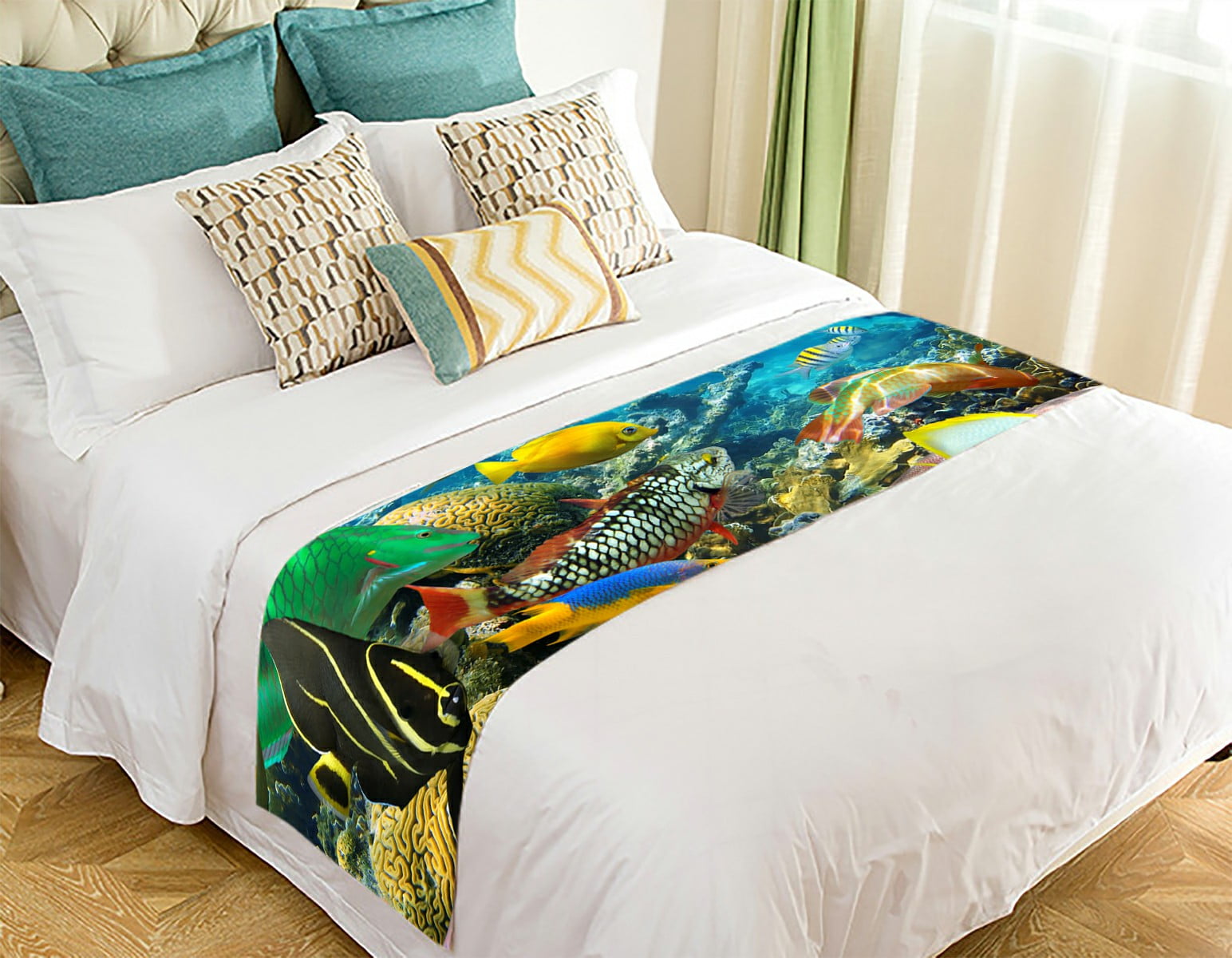 ECZJNT Man underwater swims colorful coral reef tropical fish Bed ...