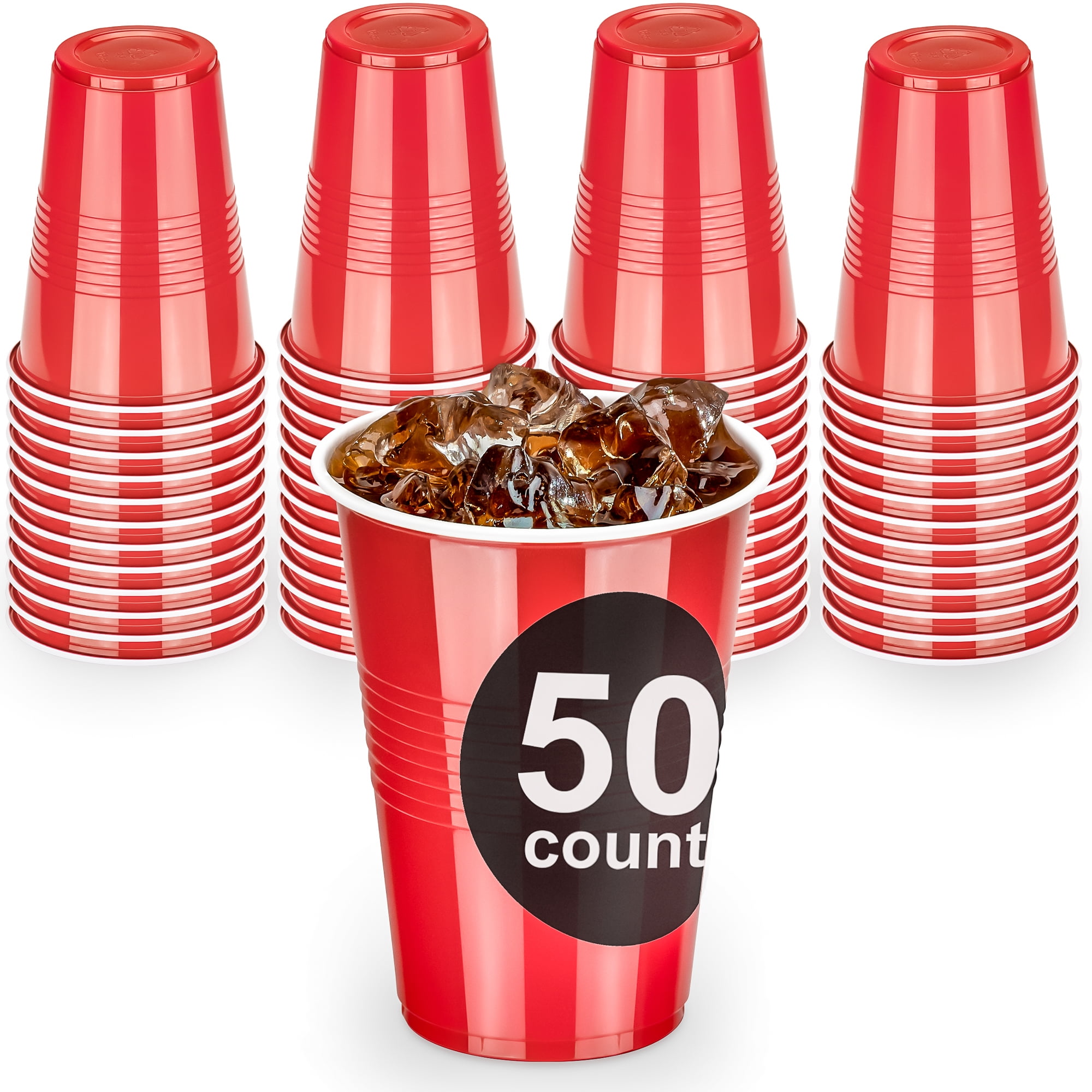 DecorRack 50 Plastic Cups 16 oz, Large Party Cups, Disposable Bulk ...