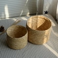 Catlerio Straw Storage Baskets with Lid Woven Organizer Round Storage ...