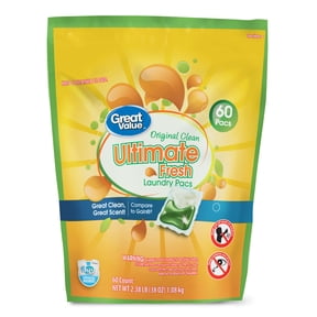 Great Value Laundry Pacs, Original Clean, 60 Count, Fresh Scent, Safe ...