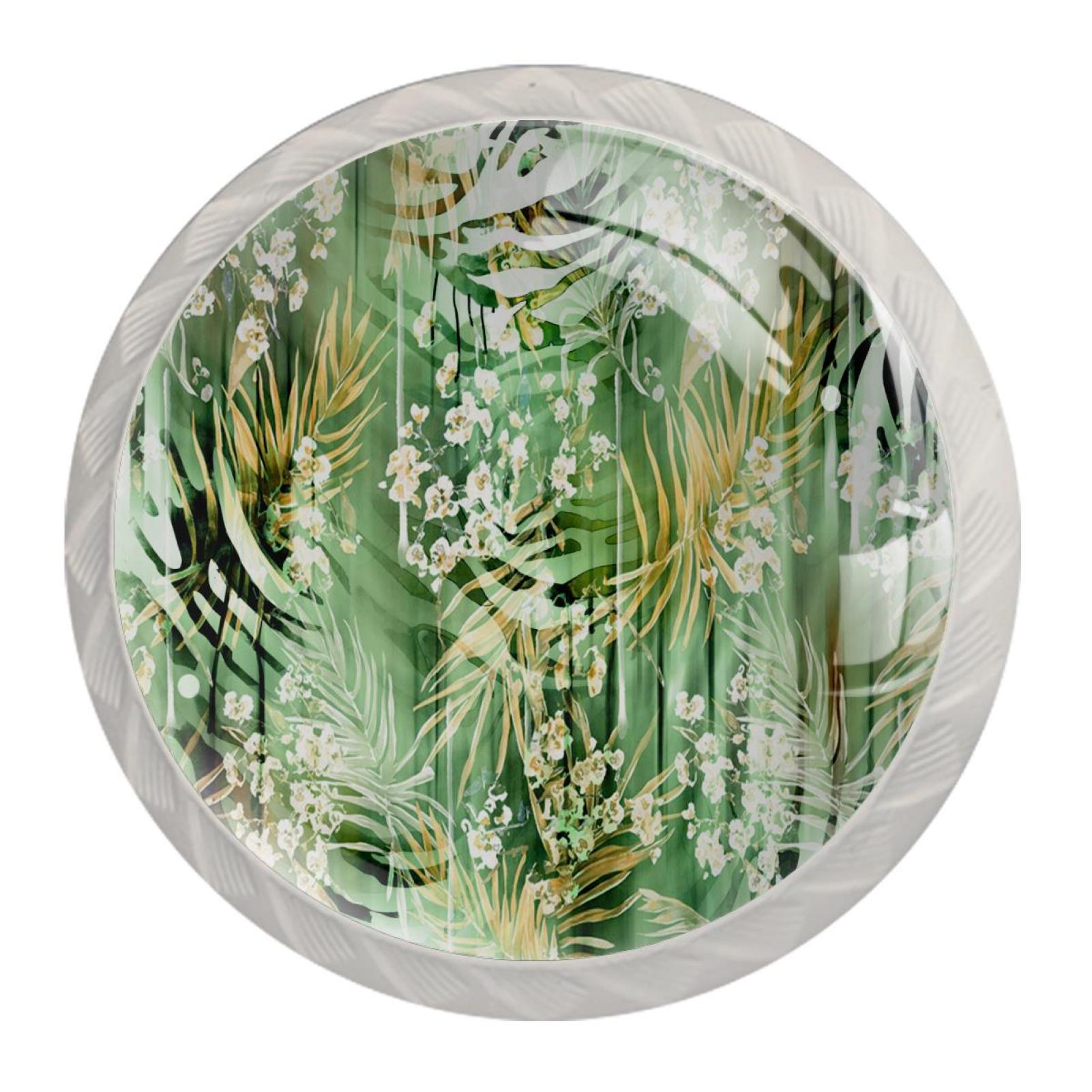 4 Pcs Green Leaves Pattern Knobs for Kitchen Cabinet Cupboard Dresser ...