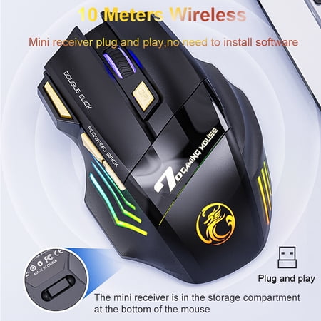 Wireless Ergonomic Rechargeable Optical Mouse with USB Receiver ...