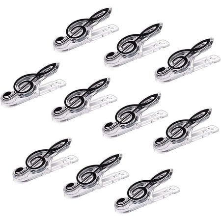 10 Pack Clear Plastic Music Note Clips for Pages and Sheet Music (Black ...