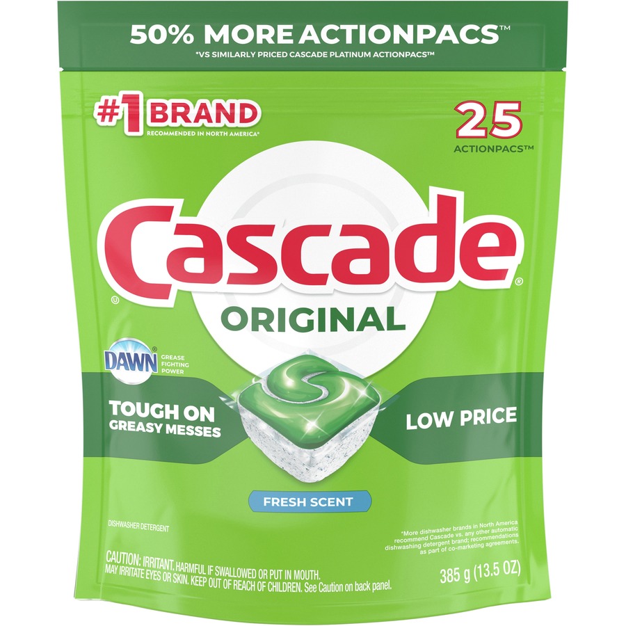 Cascade Original Detergent Pacs - Fresh Scent - 125 / Carton - White ...