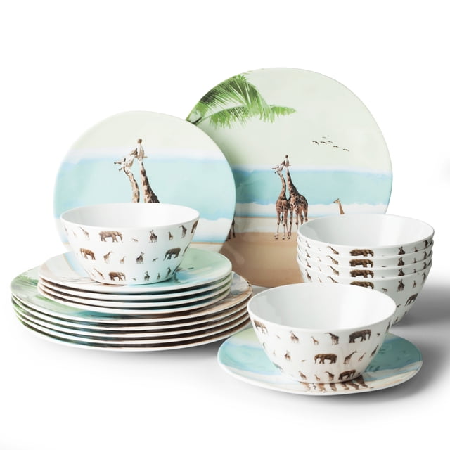 Joviton HOME 18PCS Summer Giraffe Family Melamine Dinnerware Sets for 6 ...