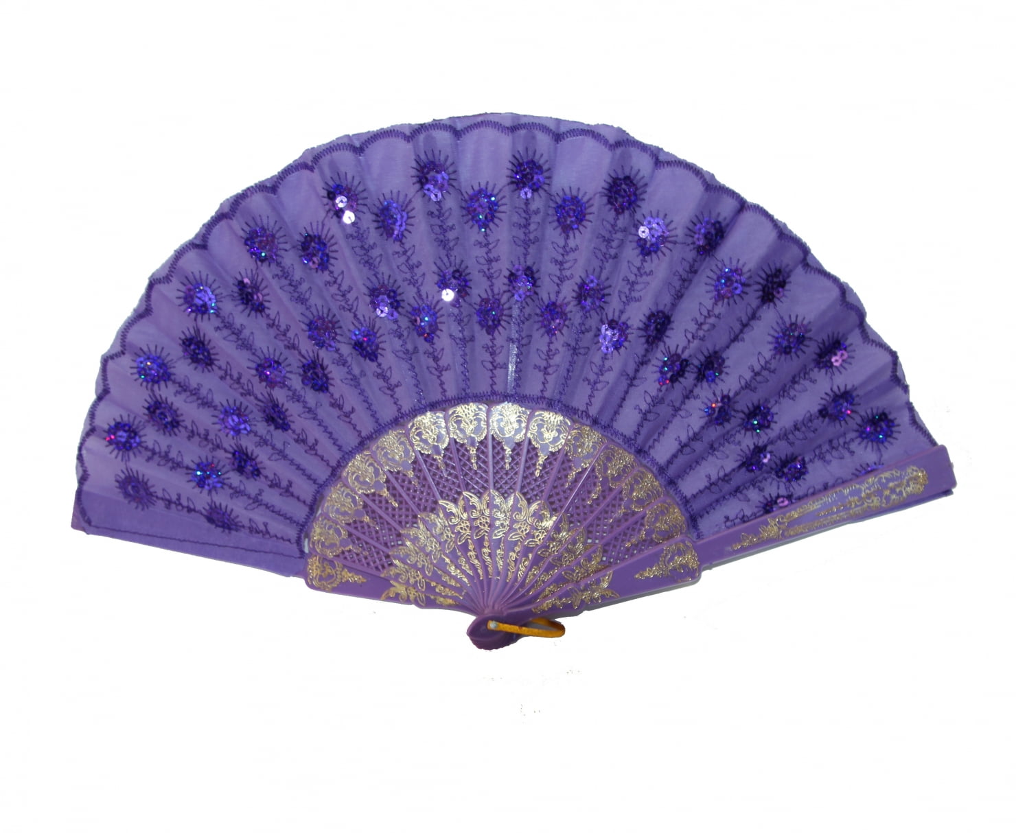 Colorful Peacock Pattern Sequin Fabric Hand Fan-purple - Walmart.com