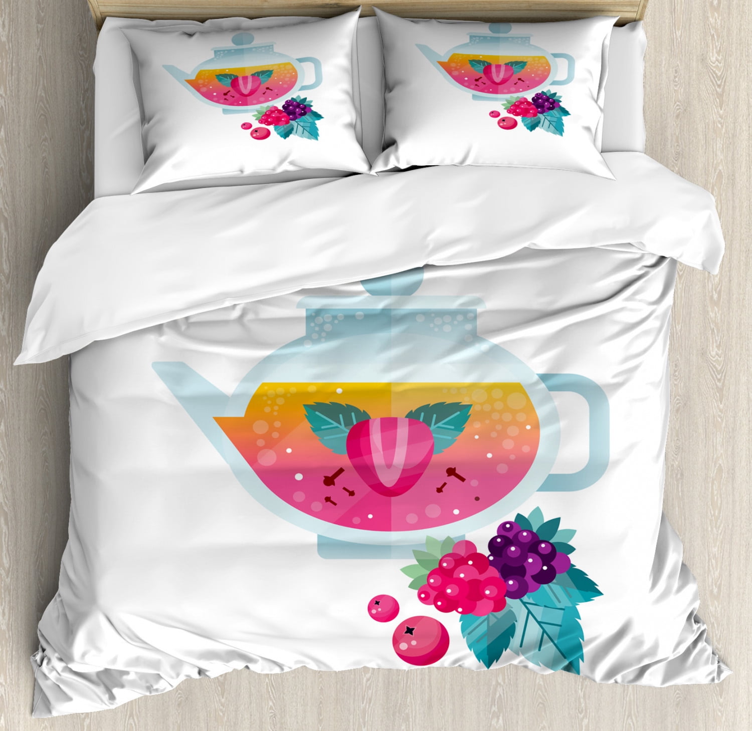 Cranberry Duvet Cover Set King Size Tea Cup With Herbal Tea Berry