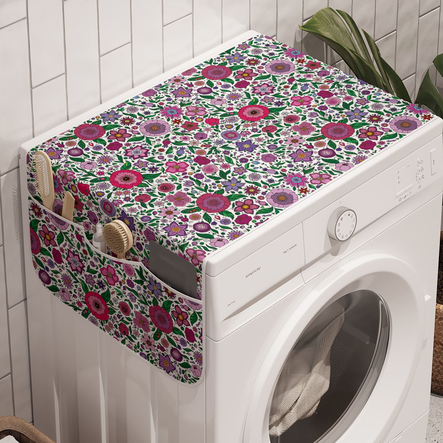 Floral Washing Machine Organizer, Continuous Pointed Petals Pink ...