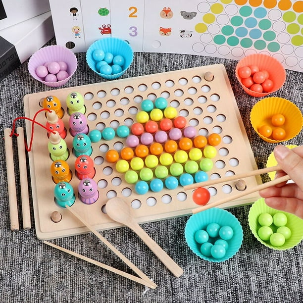 Montessori Wooden Fish Hands Brain Training Clip Bead Puzzle Board Math ...