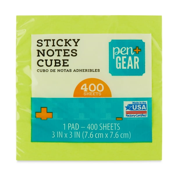Pen+Gear Sticky Notes Cube, Multicolor, 3” x 3”, 400 Sheets - Walmart.com