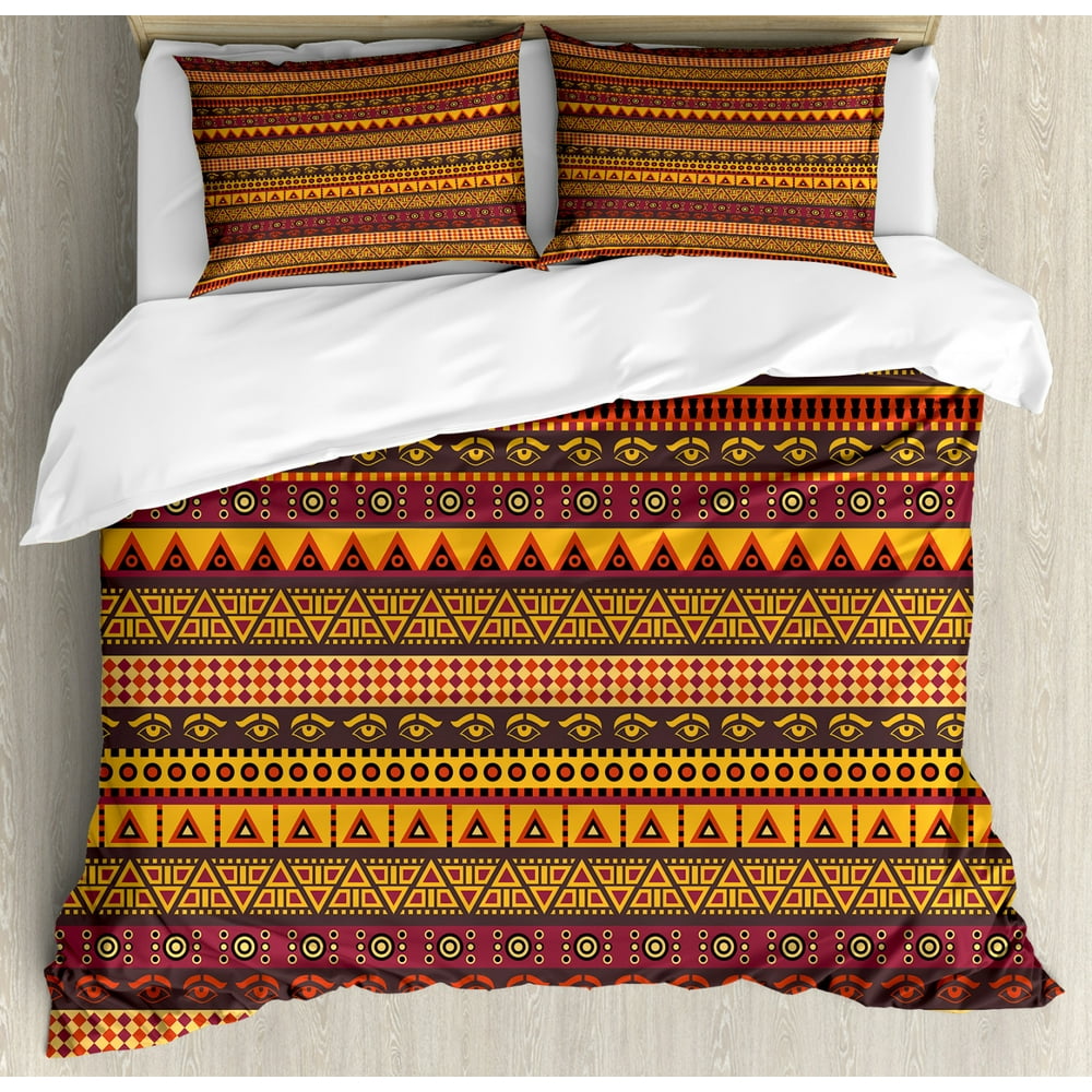 African King Size Duvet Cover Set, Exotic Culture Folkloric Symbols Eye ...