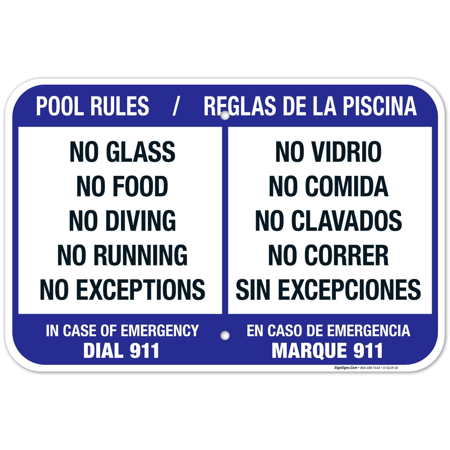 Bilingual Pool Rules English Spanish Sign, - Walmart.com