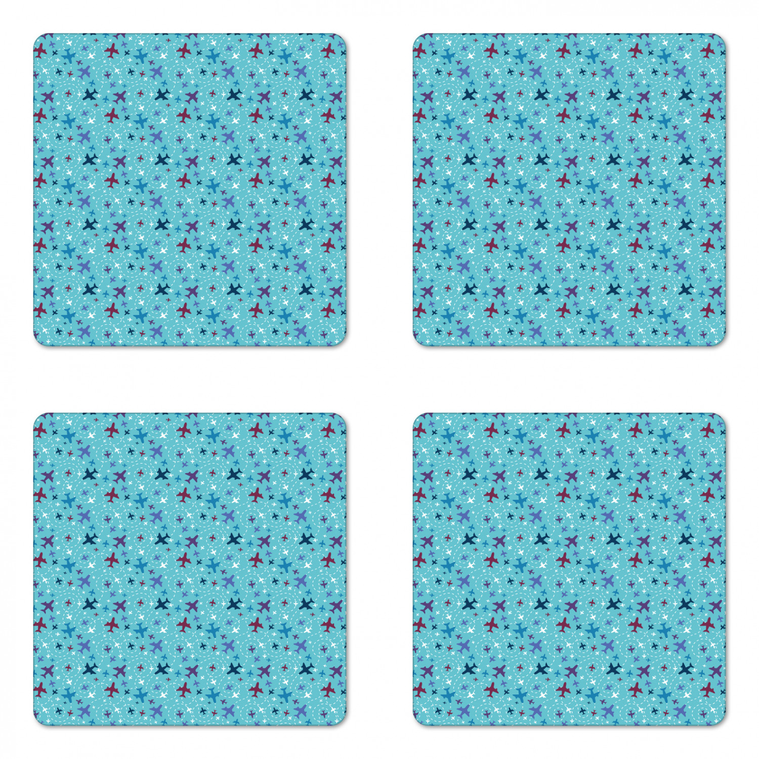 Airplane Coaster Set of 4, Pattern of Modern Travel Themed Layout ...