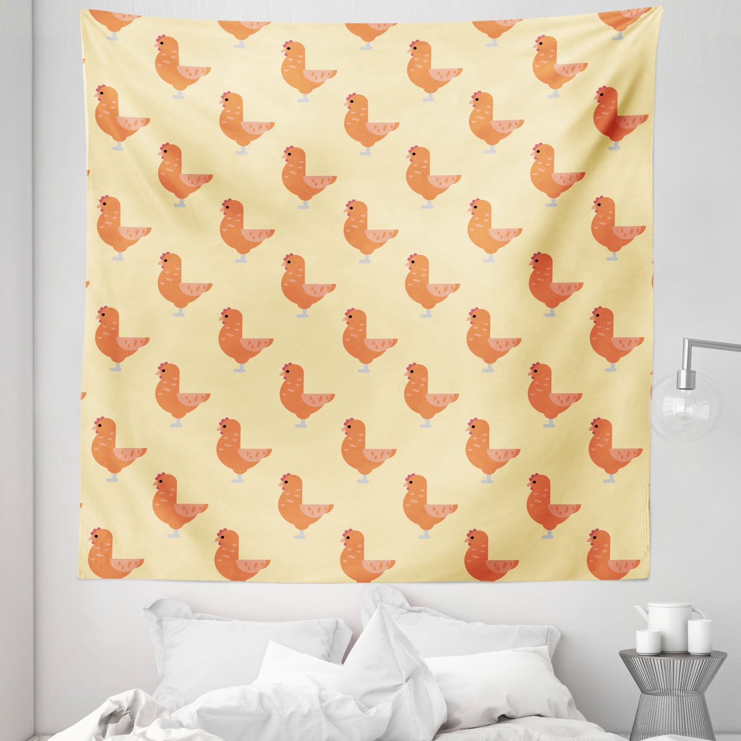 Chicken Tapestry, Pattern of Birdies Domestic Farm Animal Symmetric ...