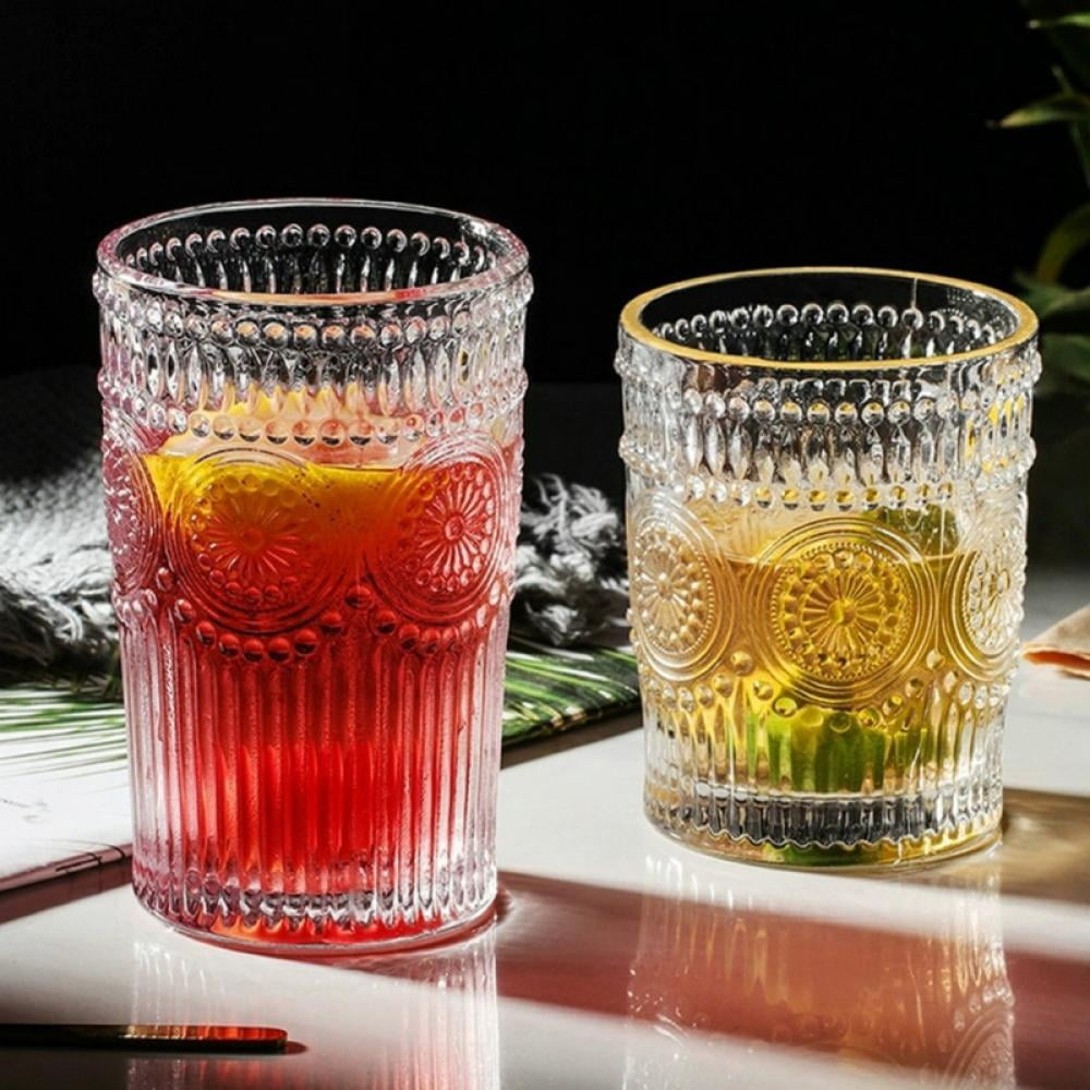 TINKER 11.5 oz Romantic Water Glasses,Elegant Gold Rimmed Glass Cups ...