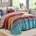 Bohemian Striped Pattern Quilt Set Beige Full(78"x90") All Season ...