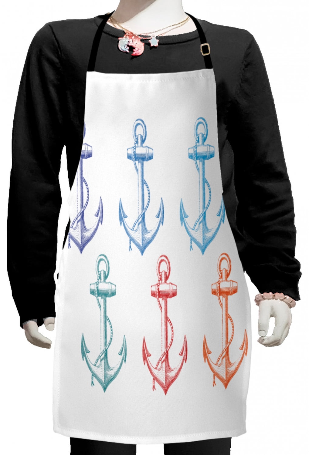 Nautical Kids Apron, Colorful Anchors with Ropes Abstract Hand Drawn ...
