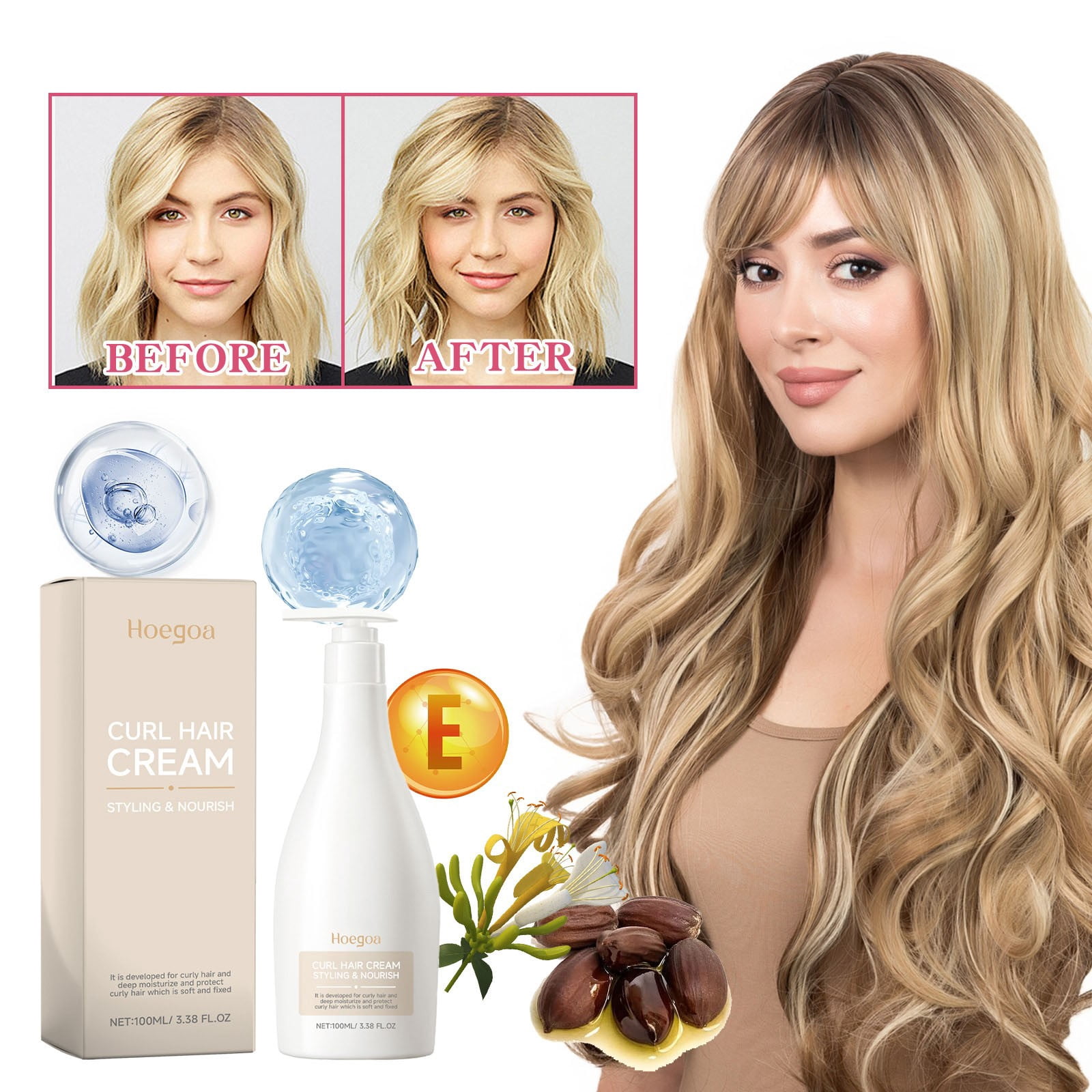 Ganfancp Crema Hidratante y Reparadora para Cabello Rizado Seco y ...