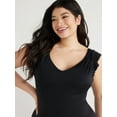 Time And Tru Womens And Womens Plus Solid Ruffle Sleeve One Piece