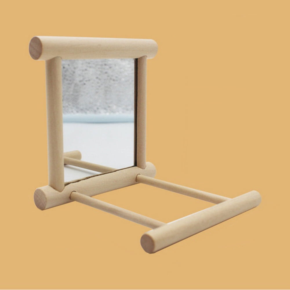 Buy Walbest Bird Parakeet Mirror for Cage, Parrot Perch Stand, Wooden ...