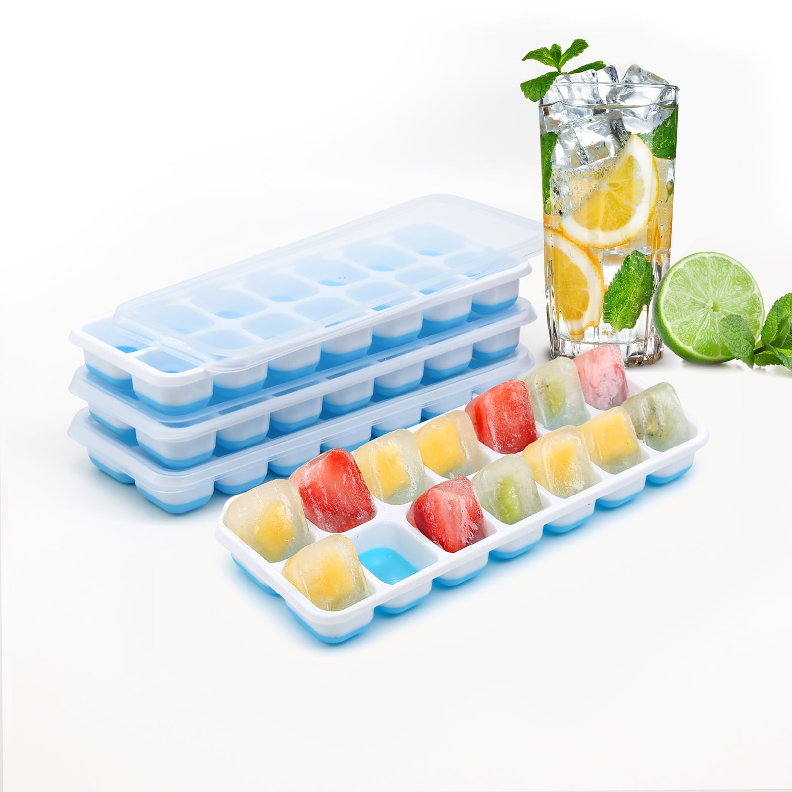 EDEFISY Reusable Ice Cube Tray with Lid 4 Pack, Stackable Freezer ...
