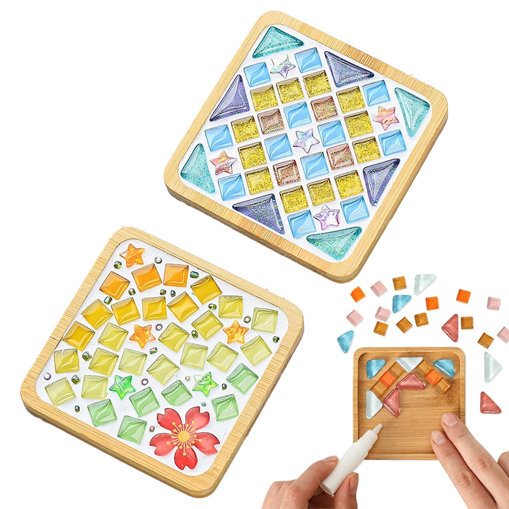 Mosaic Kit with Wooden Coaster, DIY Crafts Material Package Supplies ...
