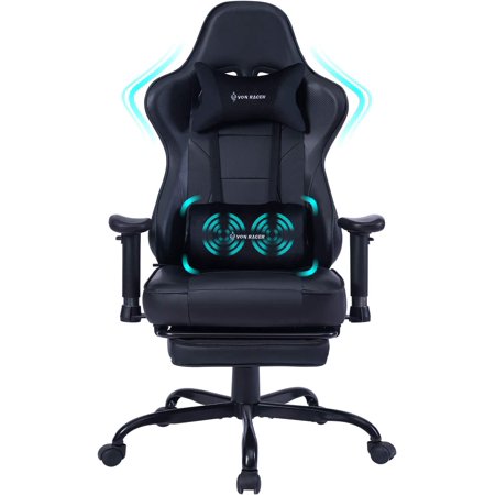 Gaming Chair with Massager Lumbar Support and Retractible Footrest ...
