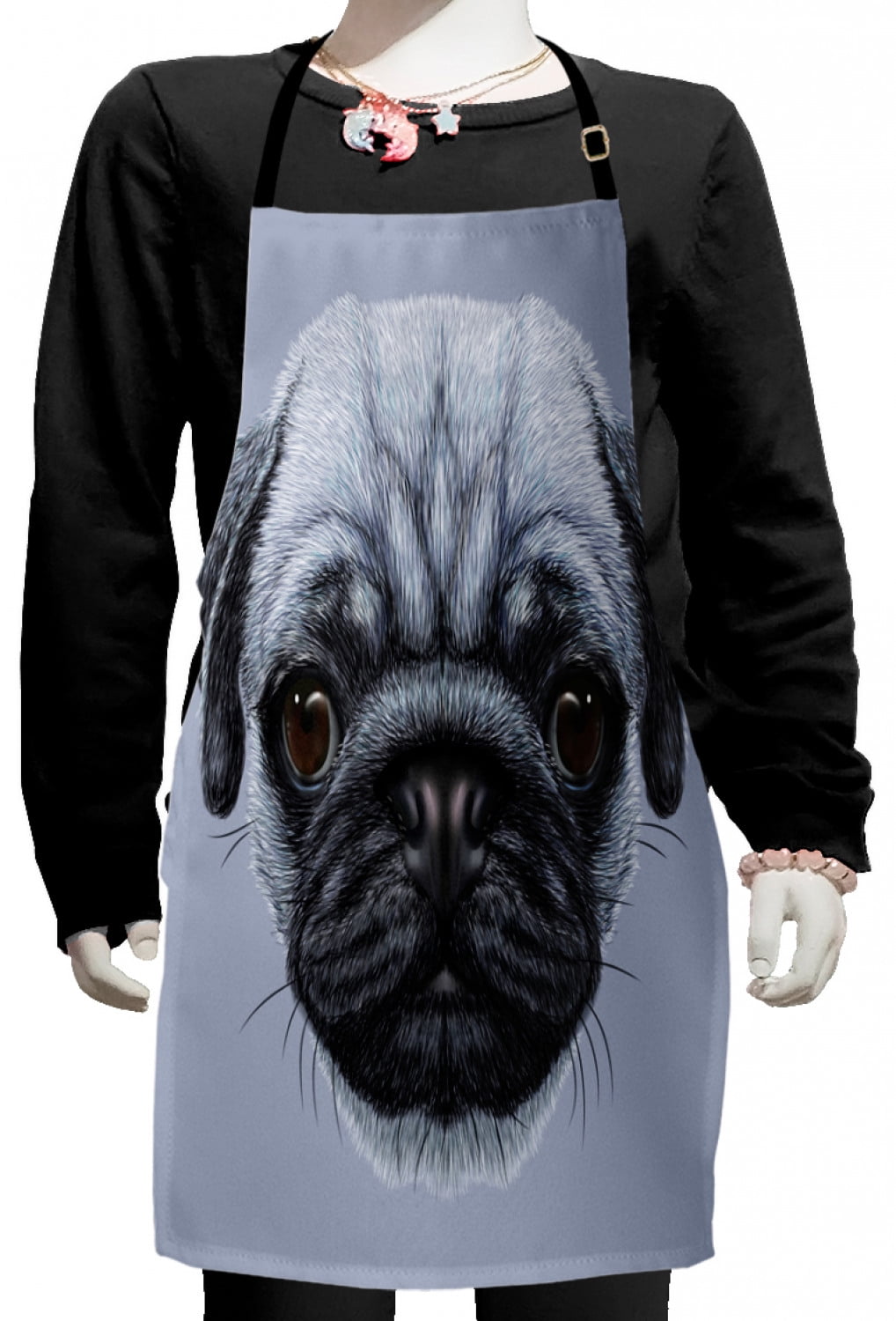 Pug Kids Apron, Realistic Style Detailed Young Dog Giant Eyes Pure ...