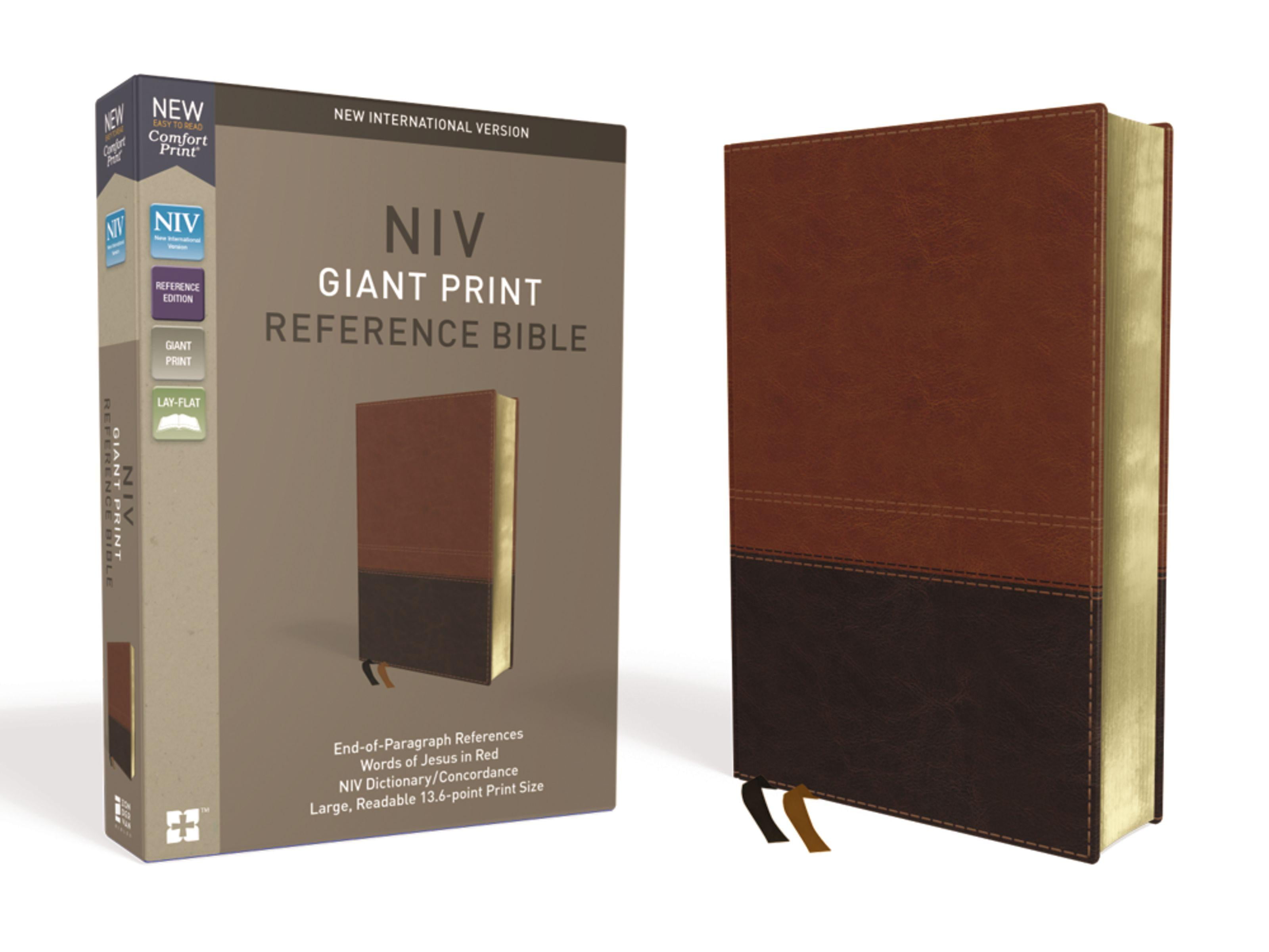 NIV, Reference Bible, Giant Print, Imitation Leather, Brown, Red Letter ...