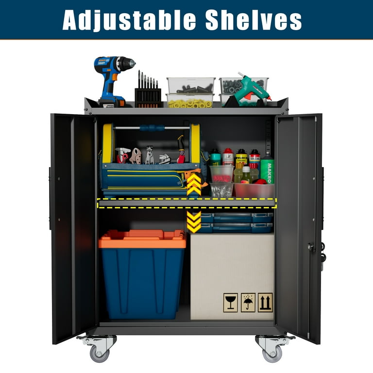 NBXPOW 34 Inch Metal Portable Storage Garage Cabinet with Locking Door and Adjustable Shelves Steel Storage Cabinet for Garage Office Classroom