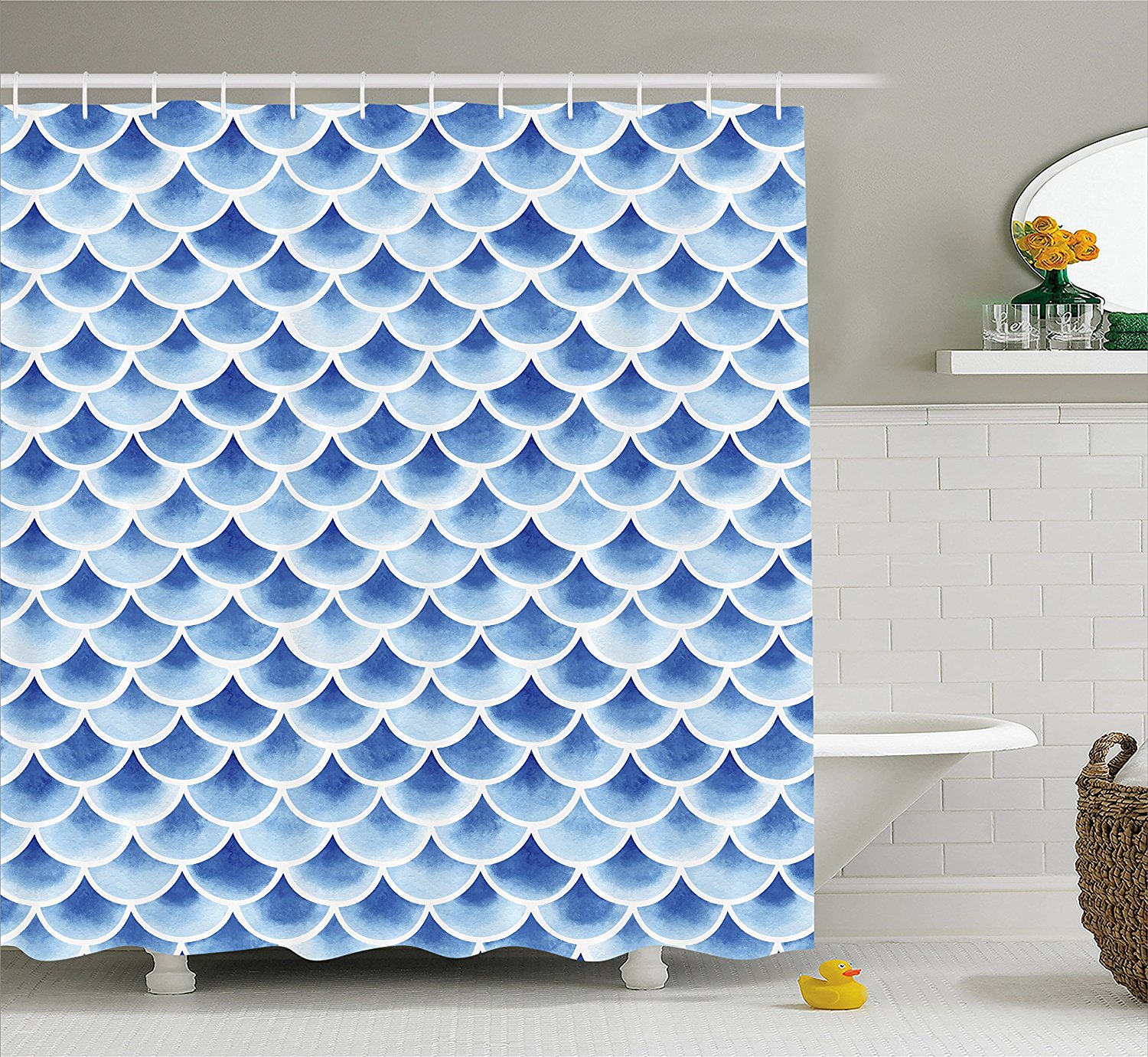 Geometric Shower Curtain by , Fish Scales Composition Half Circles ...