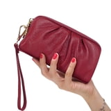 KAWELL Genuine Leather Wristlet Wallet for Women - Luxury Ruched Clutch ...