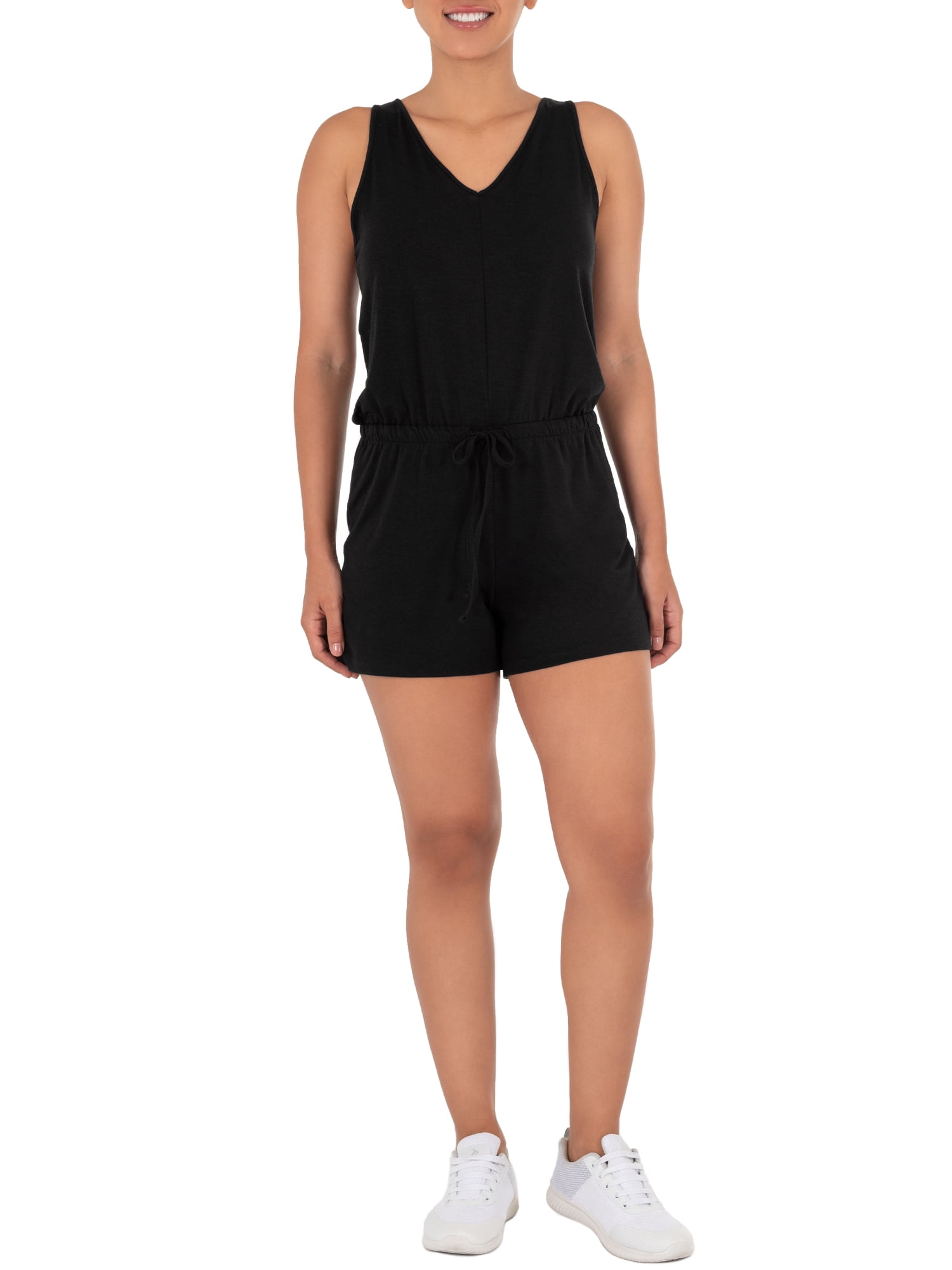 Athletic Works Women's Athleisure Double V-Neck Romper - Walmart.com