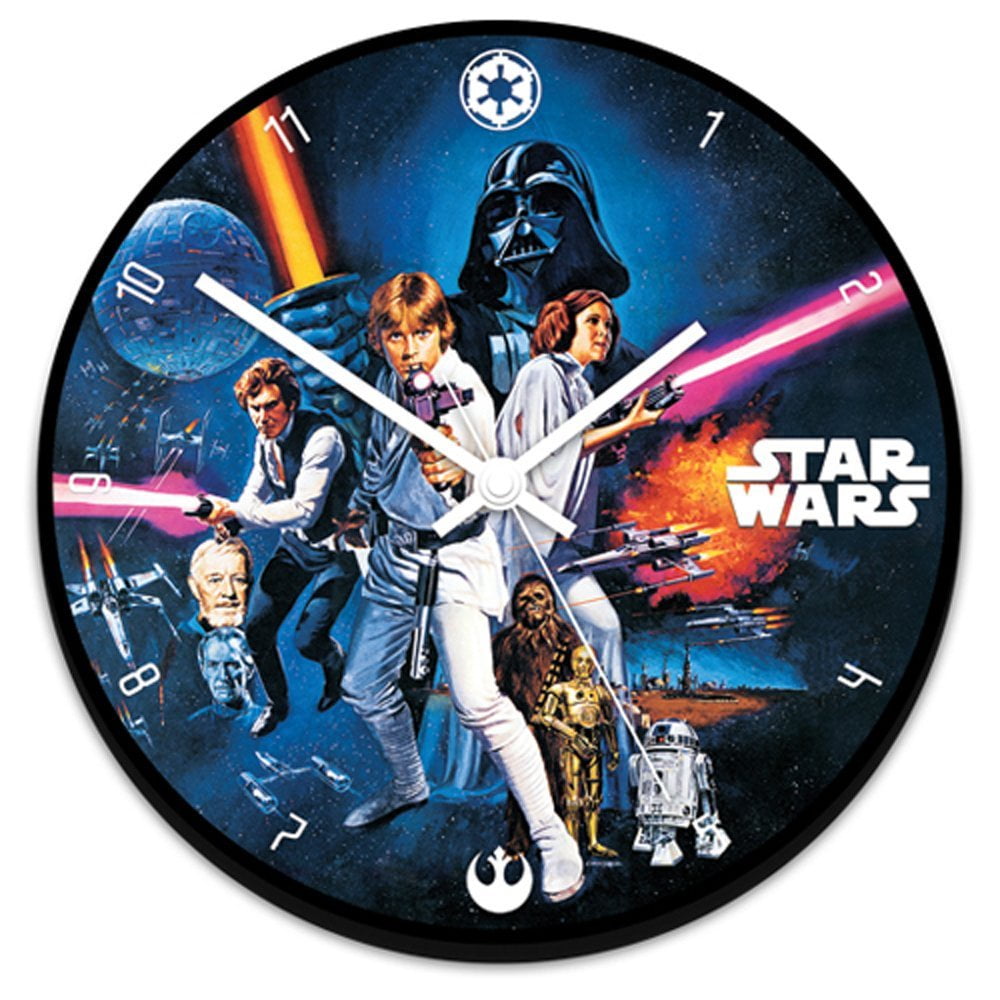 Star Wars Wall Clock Battery Operated Wood Characters Original Movie 13 ...