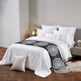 Abstract Flowers Ethnic Bed Runner Scarf, Blue Wood Grain King Bed ...
