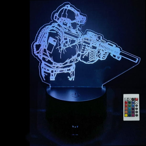 YIXINGCHEN 3D Soldier Sniper Night Light, Illusion Table Lamp with 16 ...