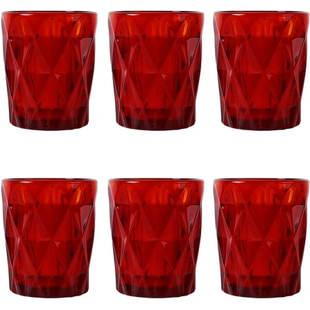 Gala Houseware Red Colored Glass Drinking Glasses Set, 9.1 oz Water ...