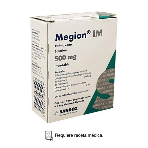 Megion Ceftriaxona 500 mg I.M. solución inyectable 2 ml | Walmart en línea