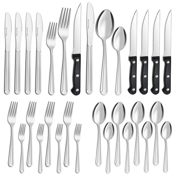 Bestdin 24 Pieces Silverware Set with Steak Knives, Flatware Sets ...