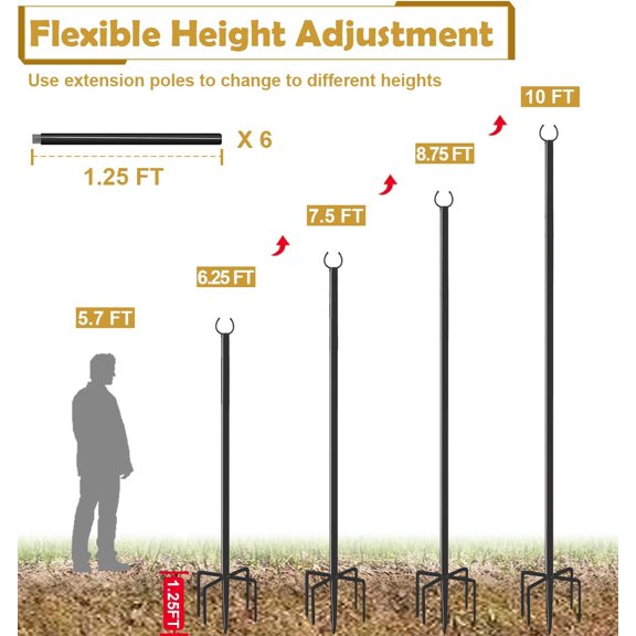 Premium String Light Poles - Extends to 10 Feet – Yard Mount (Grass ...