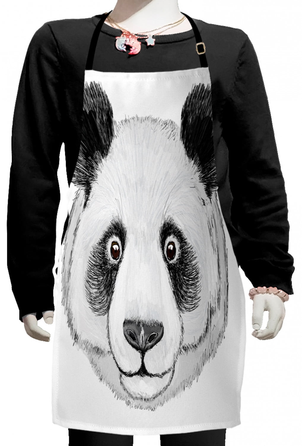 Animal Kids Apron, Panda Fluffy Fat Hand Drawn Illustration Artwork ...