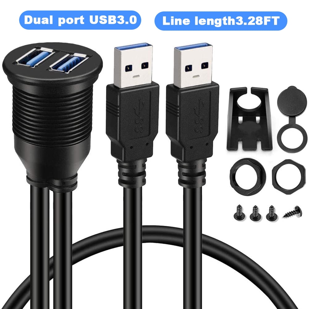 Dosaele 2 Ports Dual USB 3.0 Male To Female AUX Flush Mount Car ...