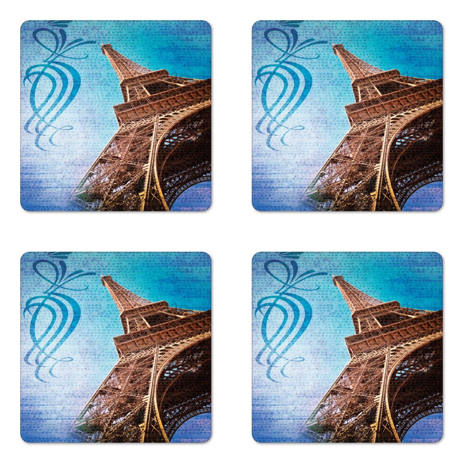Paris Coaster Set of 4, Tilt Shot Eiffel Tower on Blue Tone Creative ...