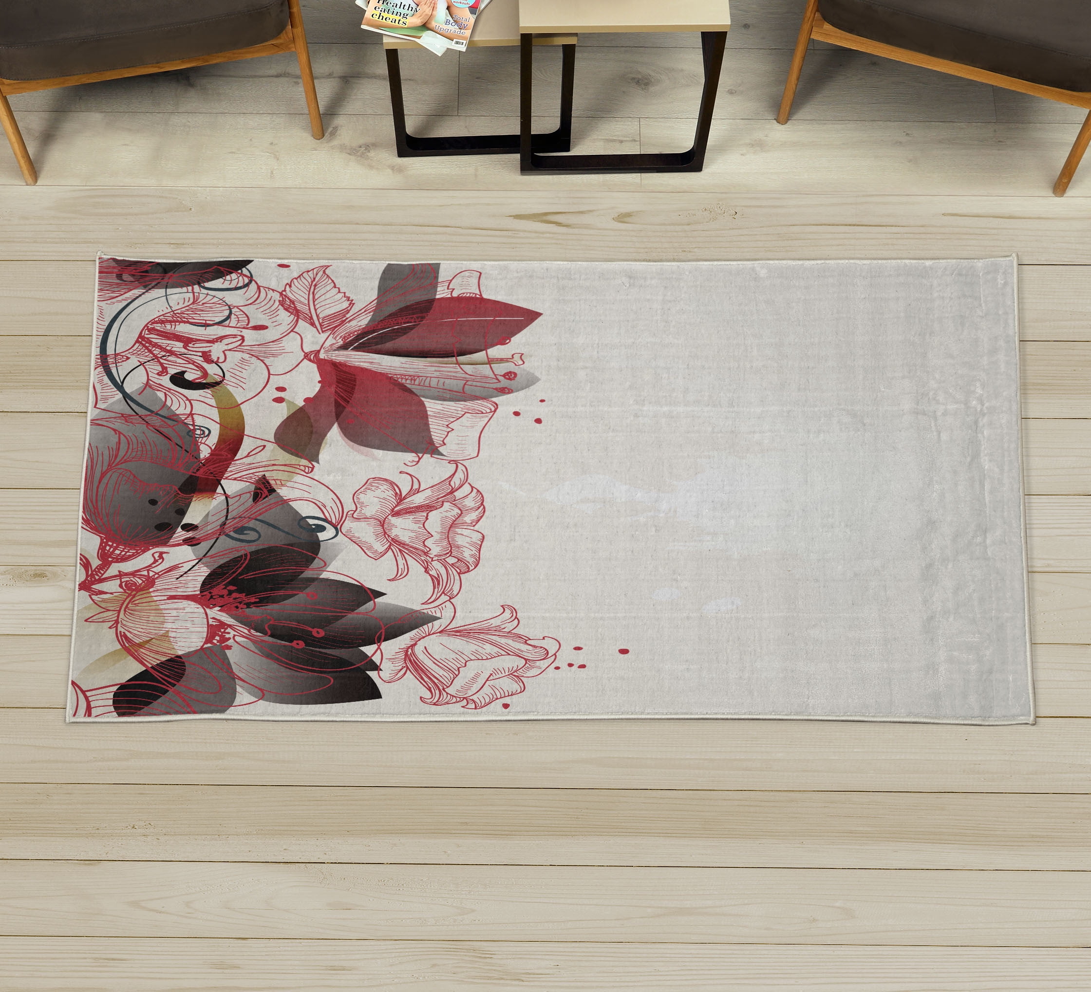 Flower Decorative Rug, Retro Floral Background Hibiscus Silhouettes ...