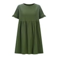 Army Lime Green Brunch Dresses for Women Summer Fall Short Sleeve Crew ...