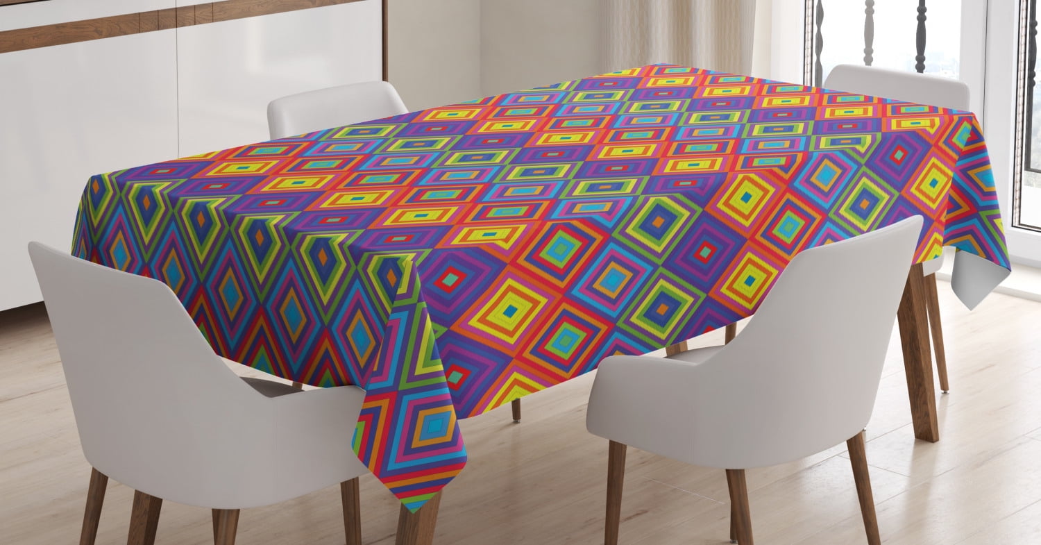 Ambesonne Trippy Tablecloth Rectangular Table Cover, Hippie Vibrant ...